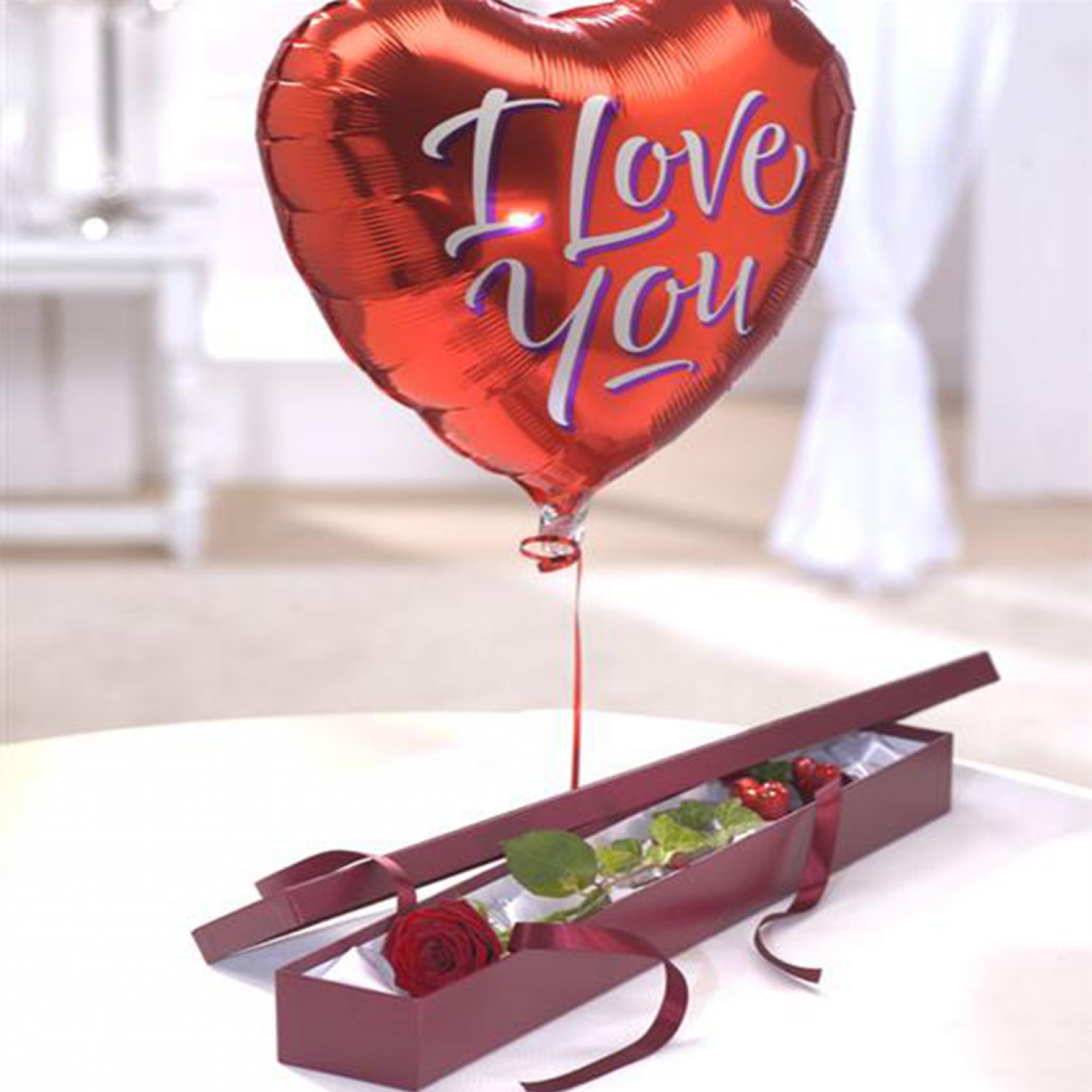 Single Rose Gift Box with Stick Balloon